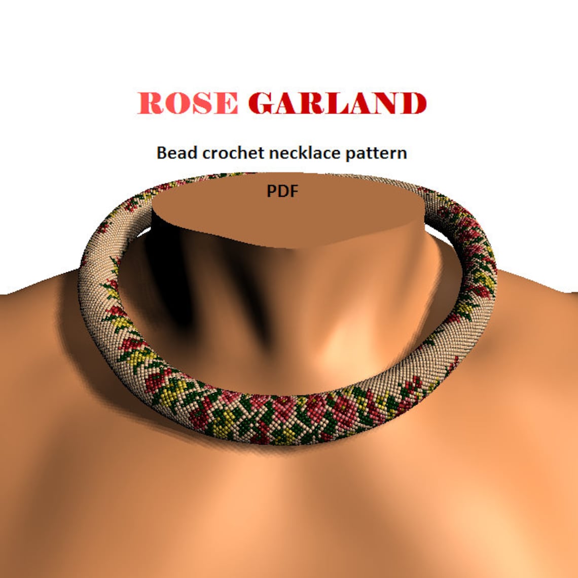 Rose Garland. Bead Crochet Rope Pattern PDF Pattern DIY Beaded Necklace ...