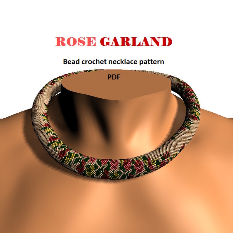 Rose Garland. Bead Crochet Rope Pattern PDF Pattern DIY Beaded Necklace ...
