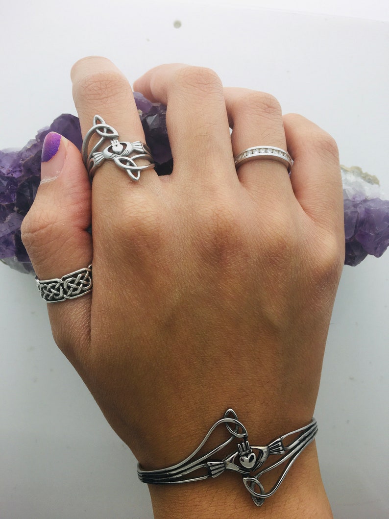 Irish Claddagh & Trinity Cuff Bracelet S71 Modern take - Etsy