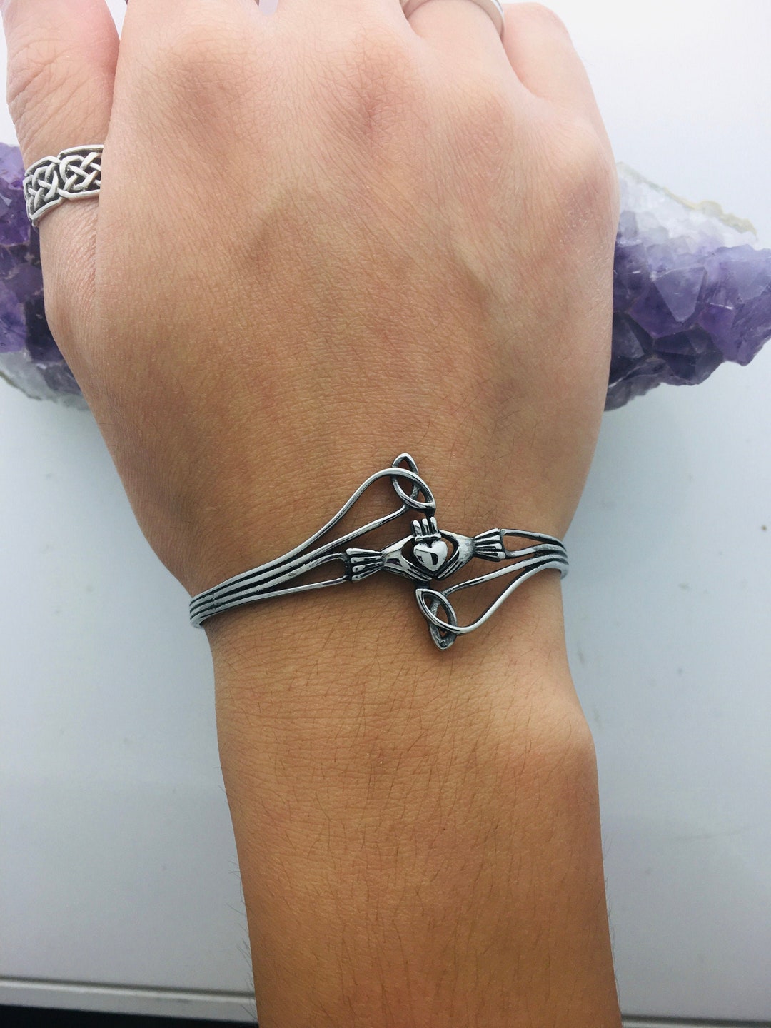 Irish Claddagh & Trinity Cuff Bracelet (S71) Modern "take Me Home ...