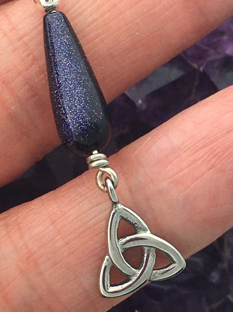 Midnight Blue Goldstone Trinity Tear Drop Earrings HM49 | Etsy