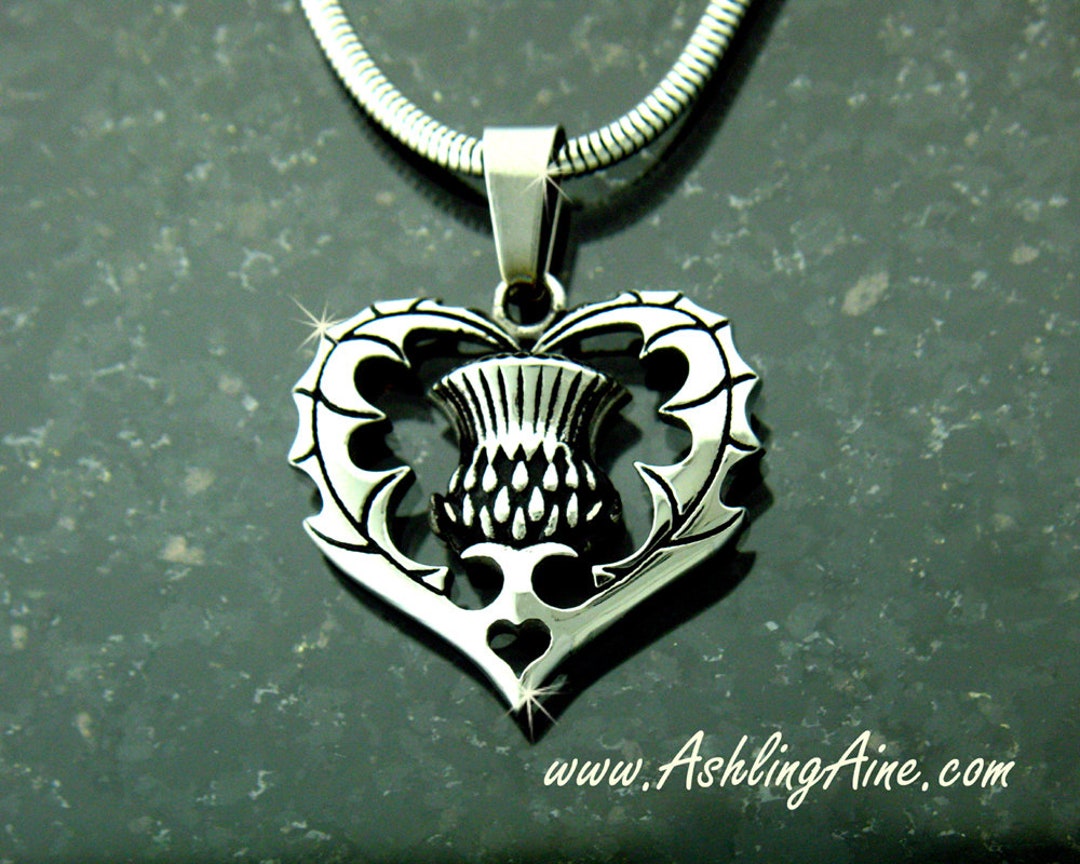 Scottish Thistle Heart Necklace, S224, Thistle Necklace, Surgical Steel ...