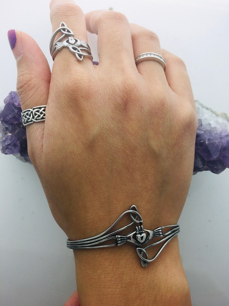 Irish Claddagh & Trinity Cuff Bracelet S71 Modern take - Etsy
