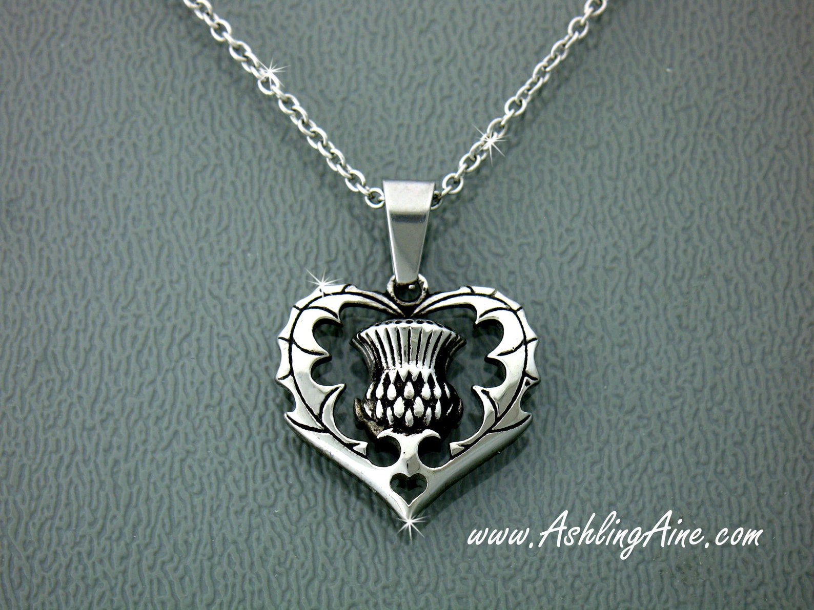 Scottish Thistle Heart Necklace, S223, Thistle Necklace, Surgical Steel ...