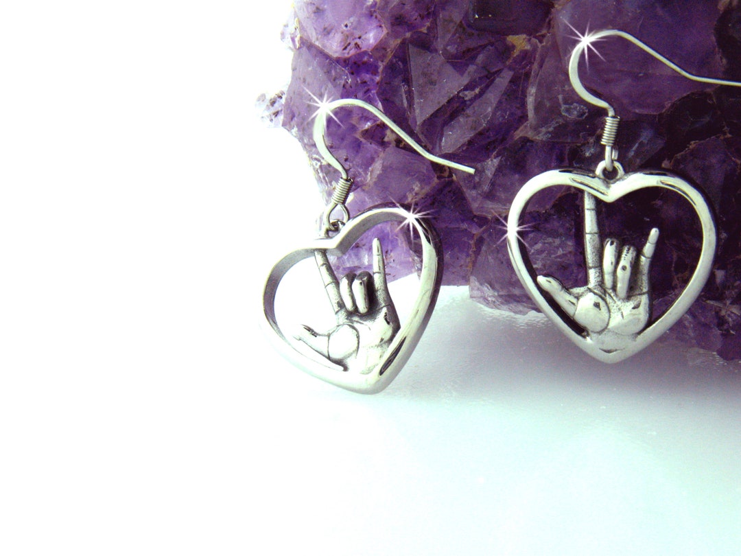 American Sign Language "i Love You" Heart Earrings, (S245) ASL "i Love ...