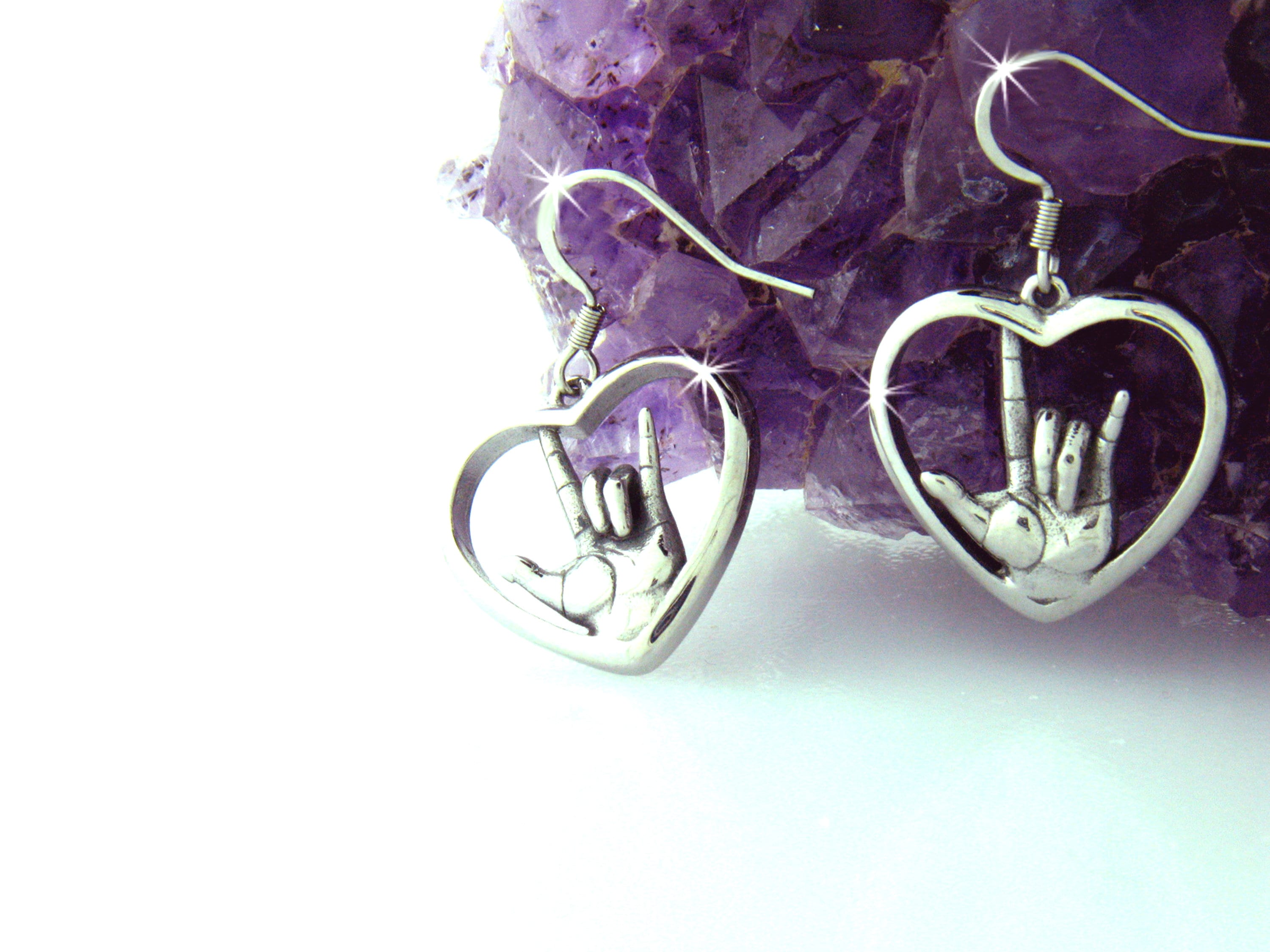 American Sign Language "i Love You" Heart Earrings, (S245) ASL "i Love ...