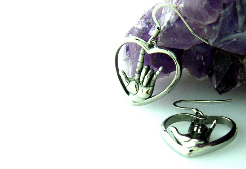 American Sign Language i Love You Heart Earrings - Etsy