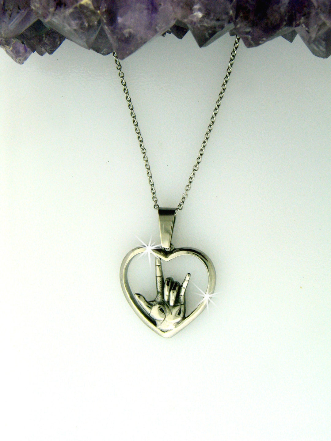 American Sign Language "i Love You" Heart Necklace(large or Medium ...