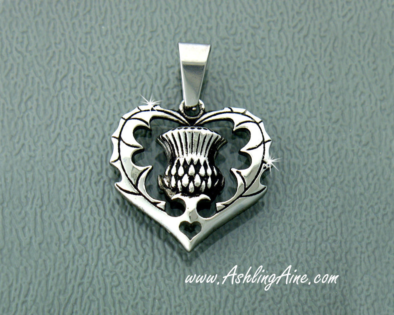 Scottish Thistle Heart Necklace, S223, Thistle Necklace, Surgical Steel ...
