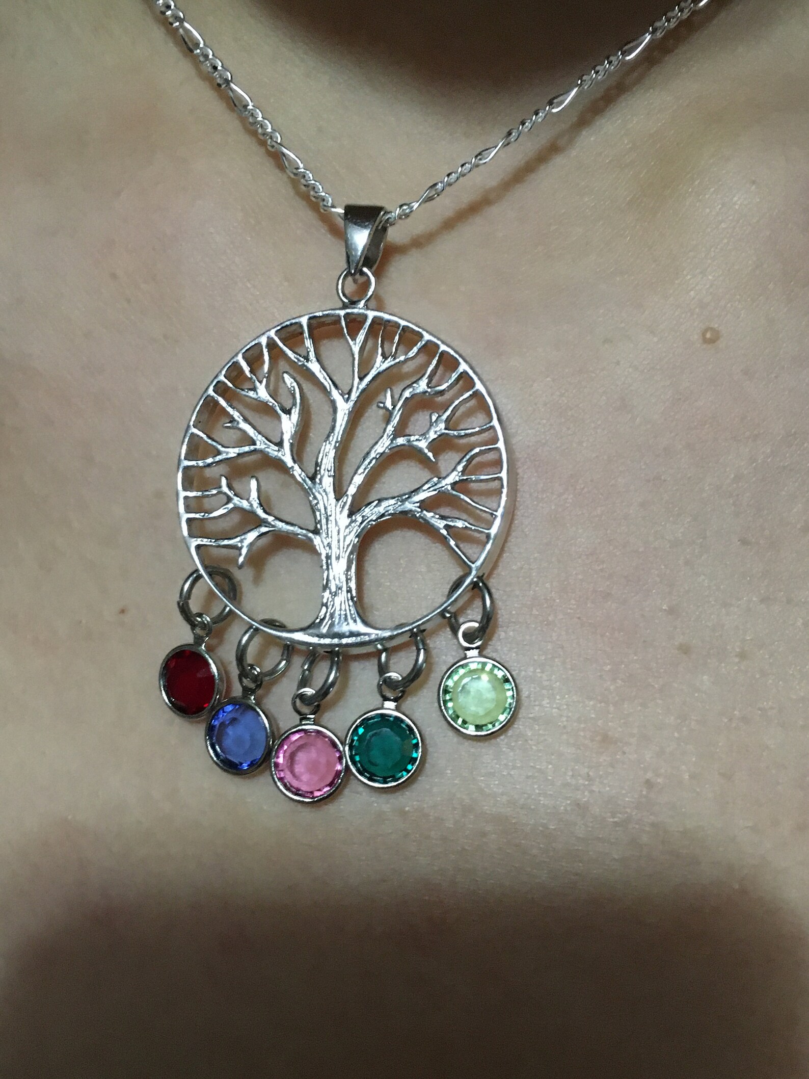 Sterling Silver Family Tree/birthstones ( Hm14) With Figaro Chain Tree ...