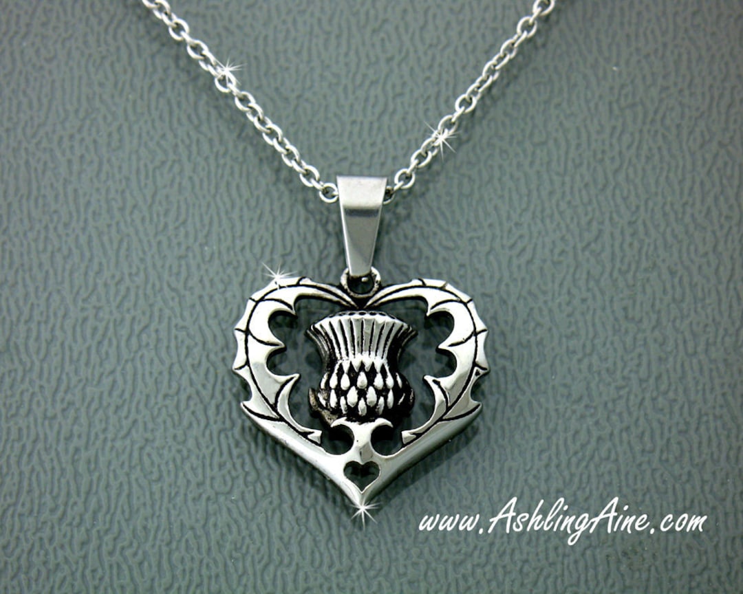 Scottish Thistle Heart Necklace, S223, Thistle Necklace, Surgical Steel ...