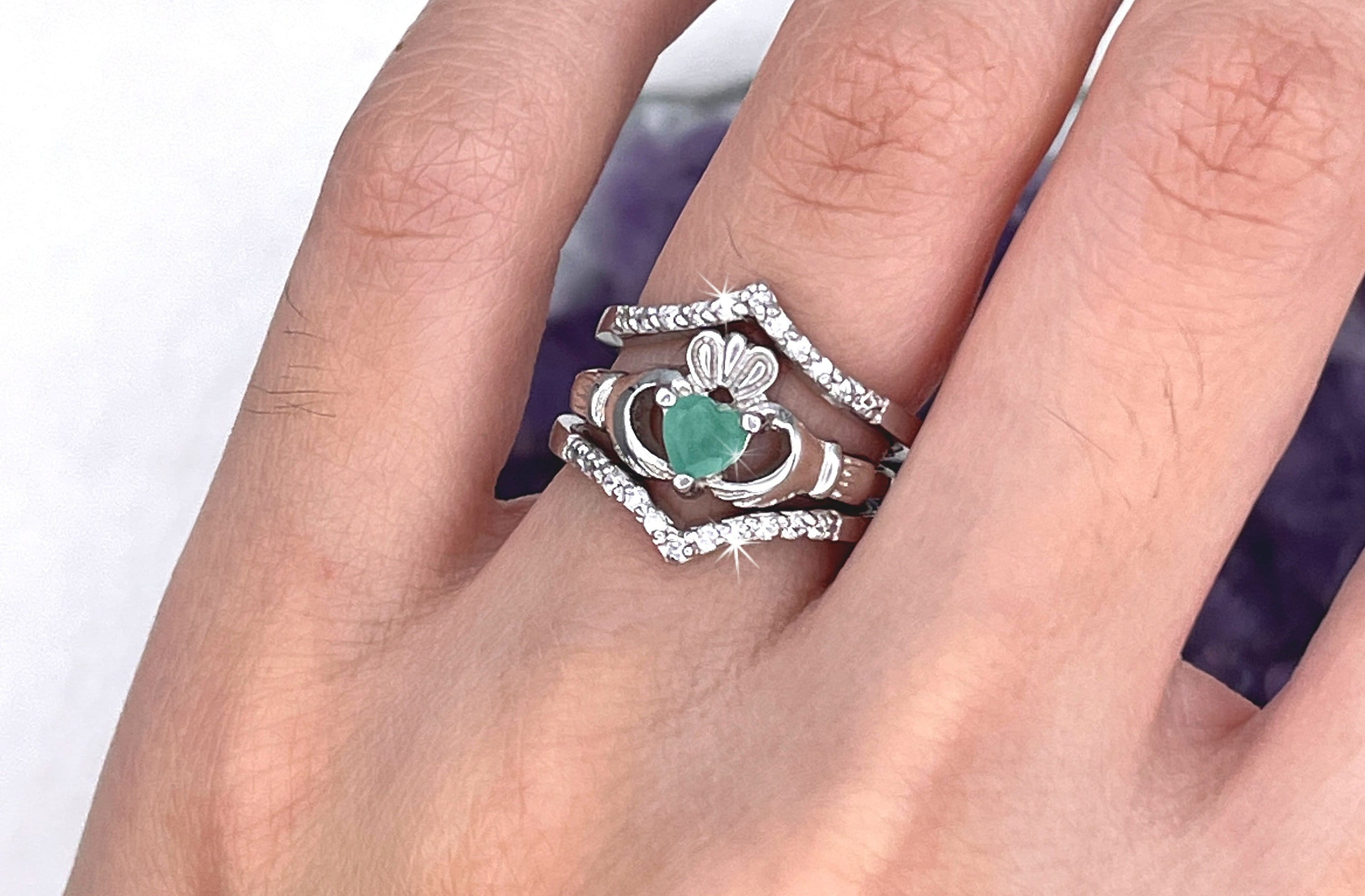 Emerald Claddagh Engagement Ring