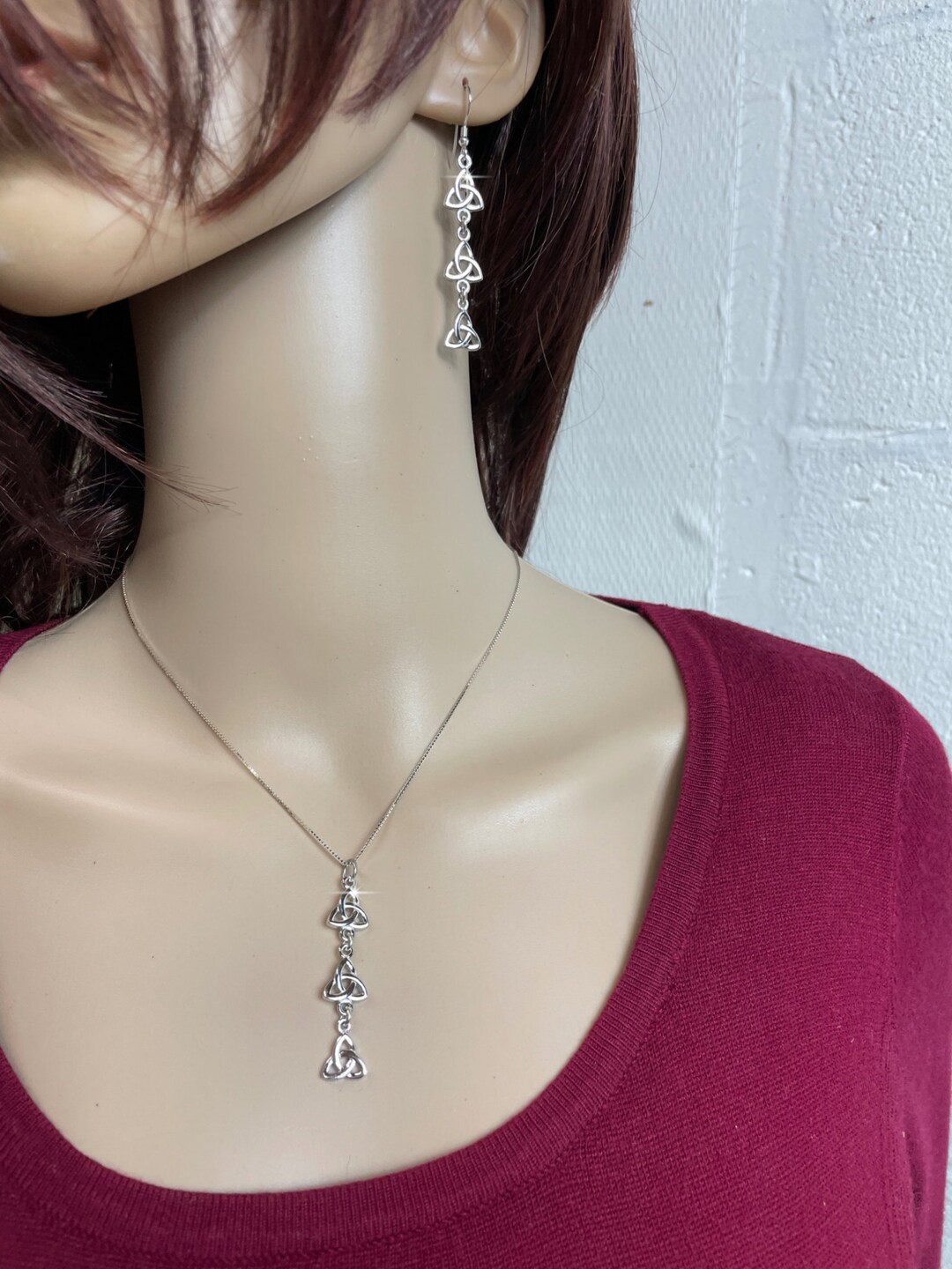 Sterling Silver Triple Trinity Pendant/ Earrings(hm173/hm174) - Etsy