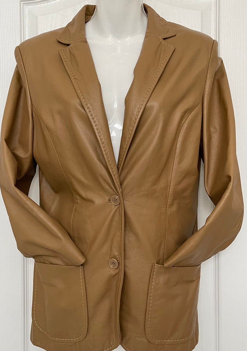 Hennes Tan Leather Blazer / Jacket SZ 8 - Etsy