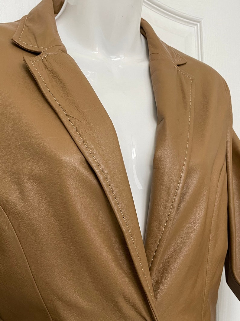 Hennes Tan Leather Blazer / Jacket SZ 8 - Etsy