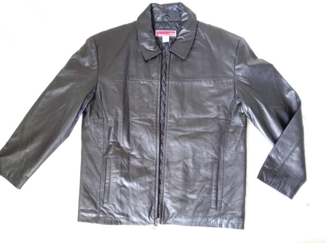 Merona Men's Black Lambskin Leather Jacket SZ L - Etsy