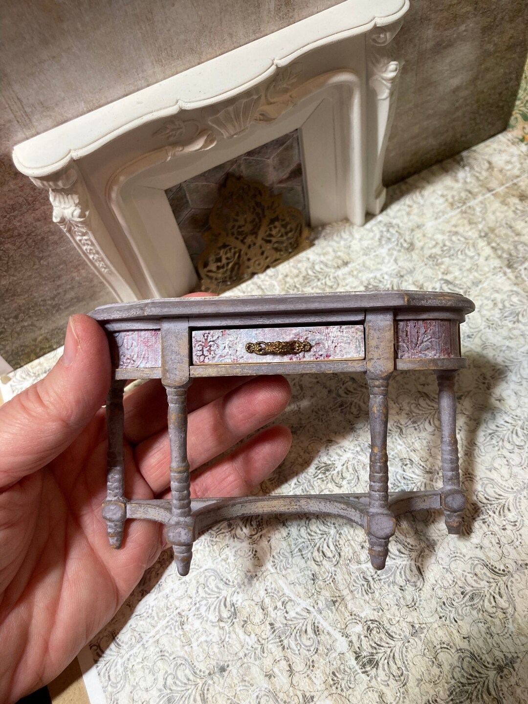 Miniature Doll House Hall Foyer Entryway Desk Sideboard Table Shabby ...