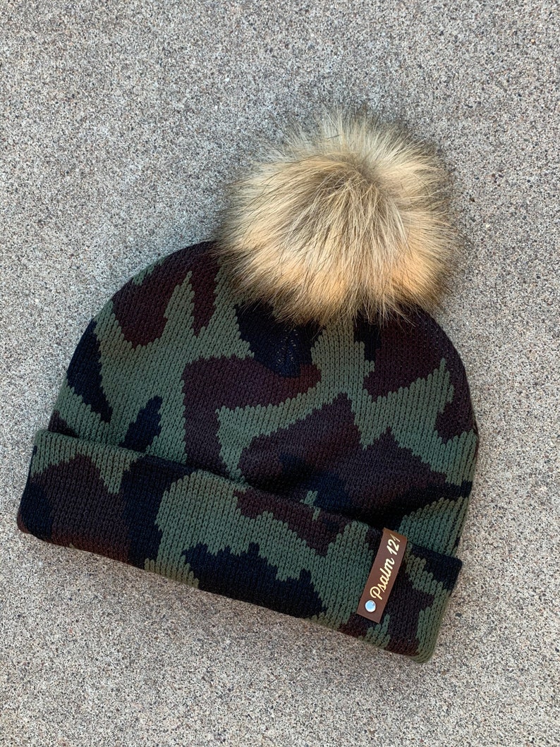 Personalized Leather Patch Beanies Camouflage Knitbeanie With | Etsy