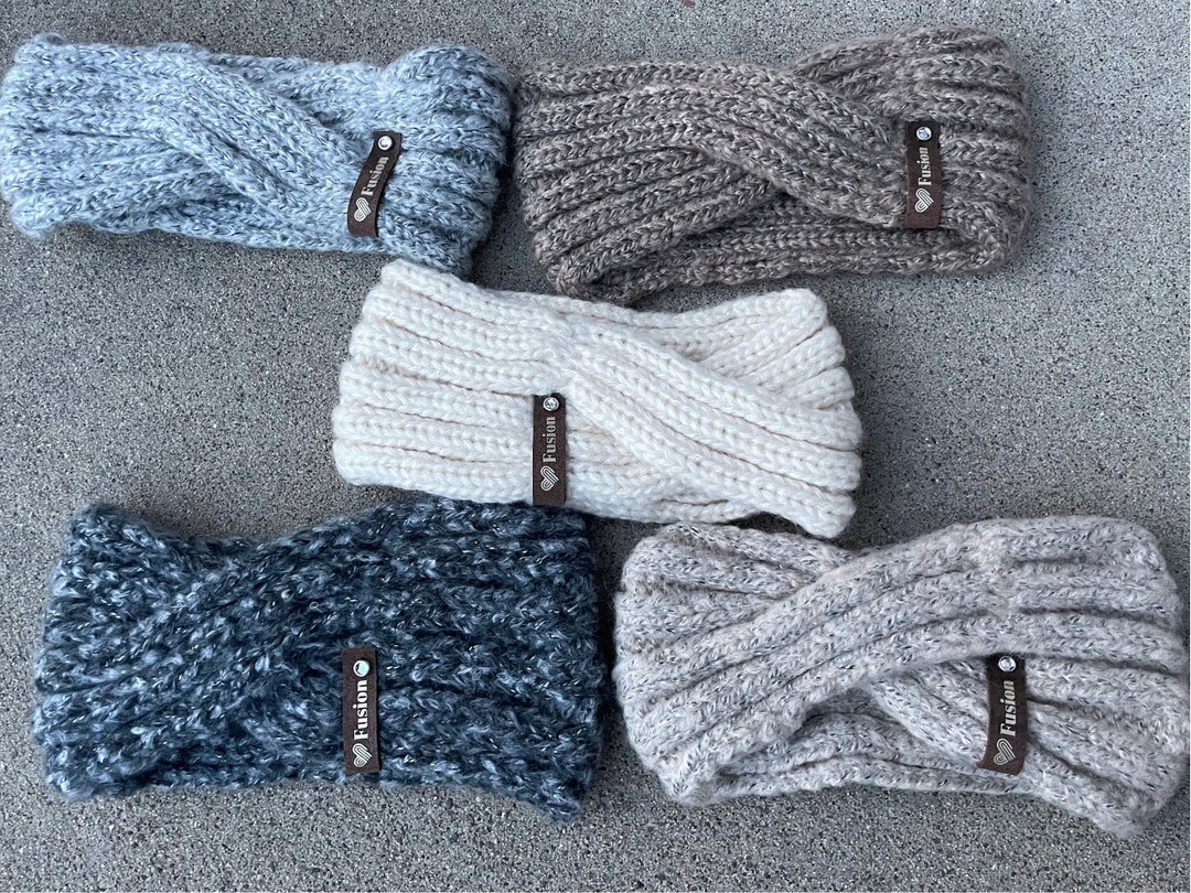 Personalized Leather Tag Headband, Turban Headband for Women Warm ...