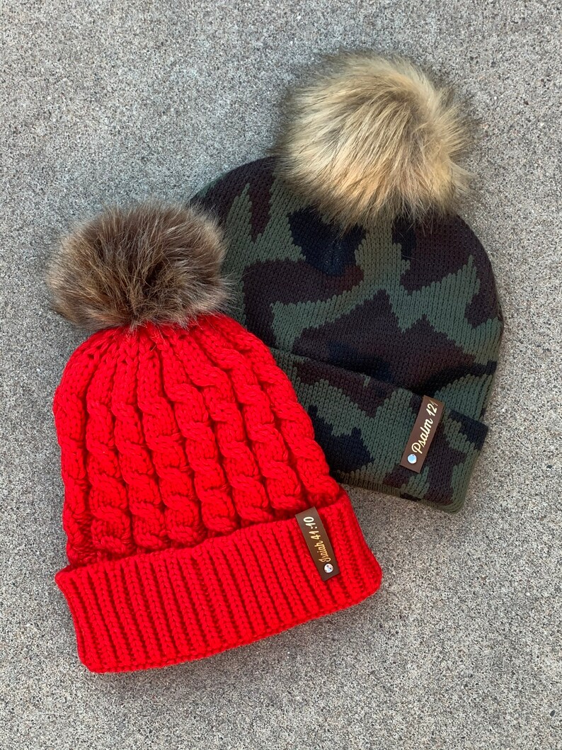 Personalized Leather Patch Beanies Camouflage Knitbeanie With | Etsy