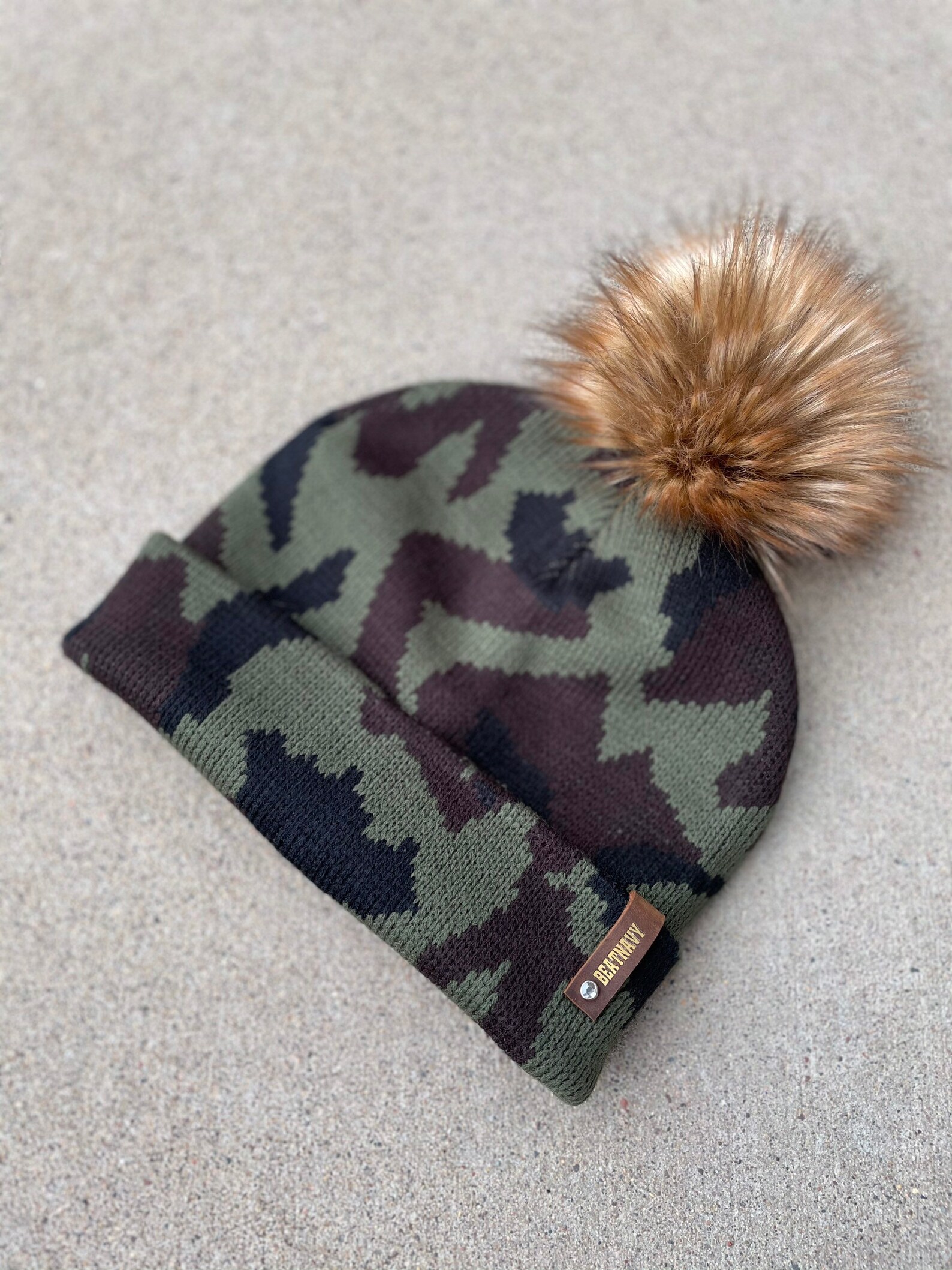 Personalized Leather Patch Beanies Camouflage Knitbeanie With | Etsy