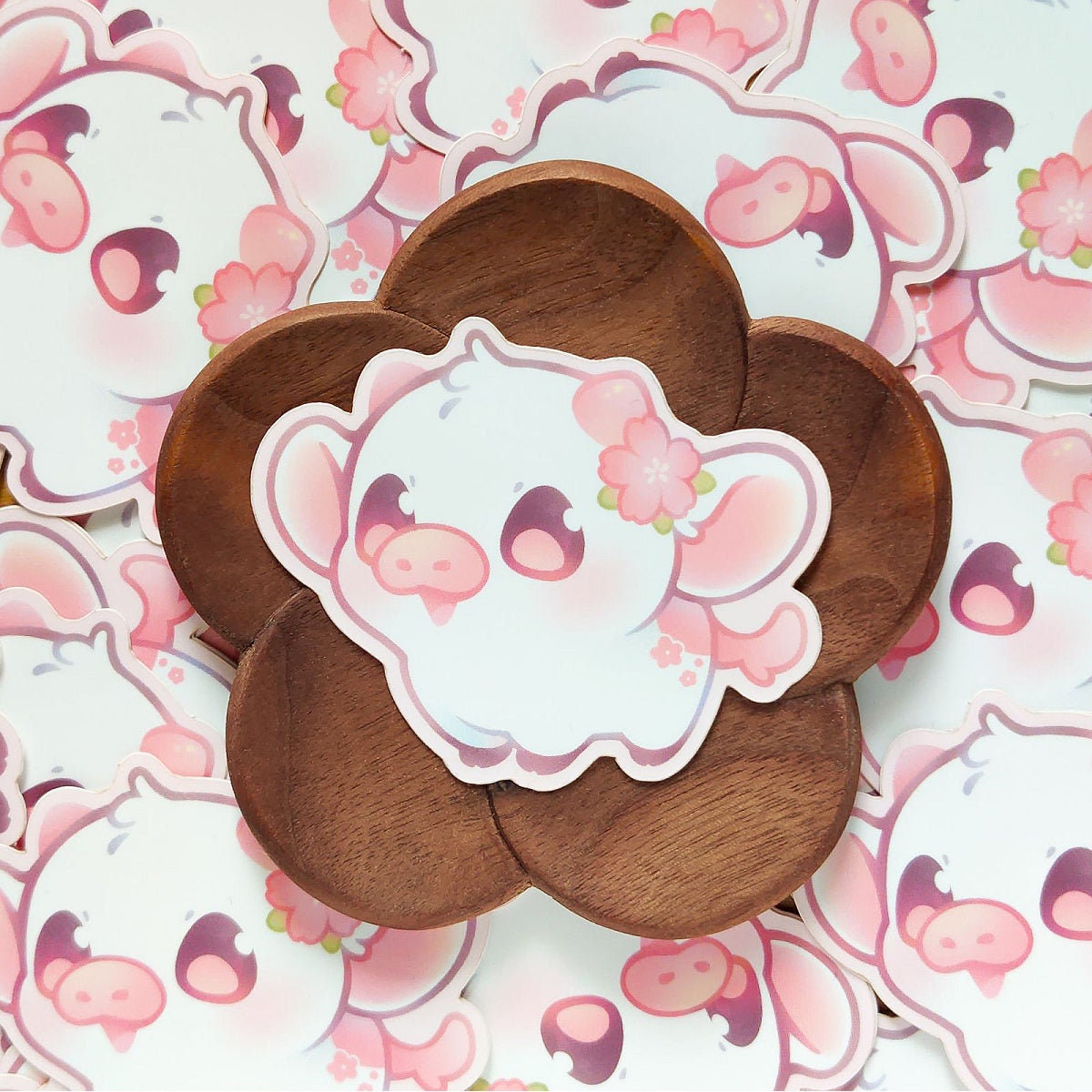 Cherry the Cherry Blossom Cow Sticker Pink Aesthetic Pastel - Etsy
