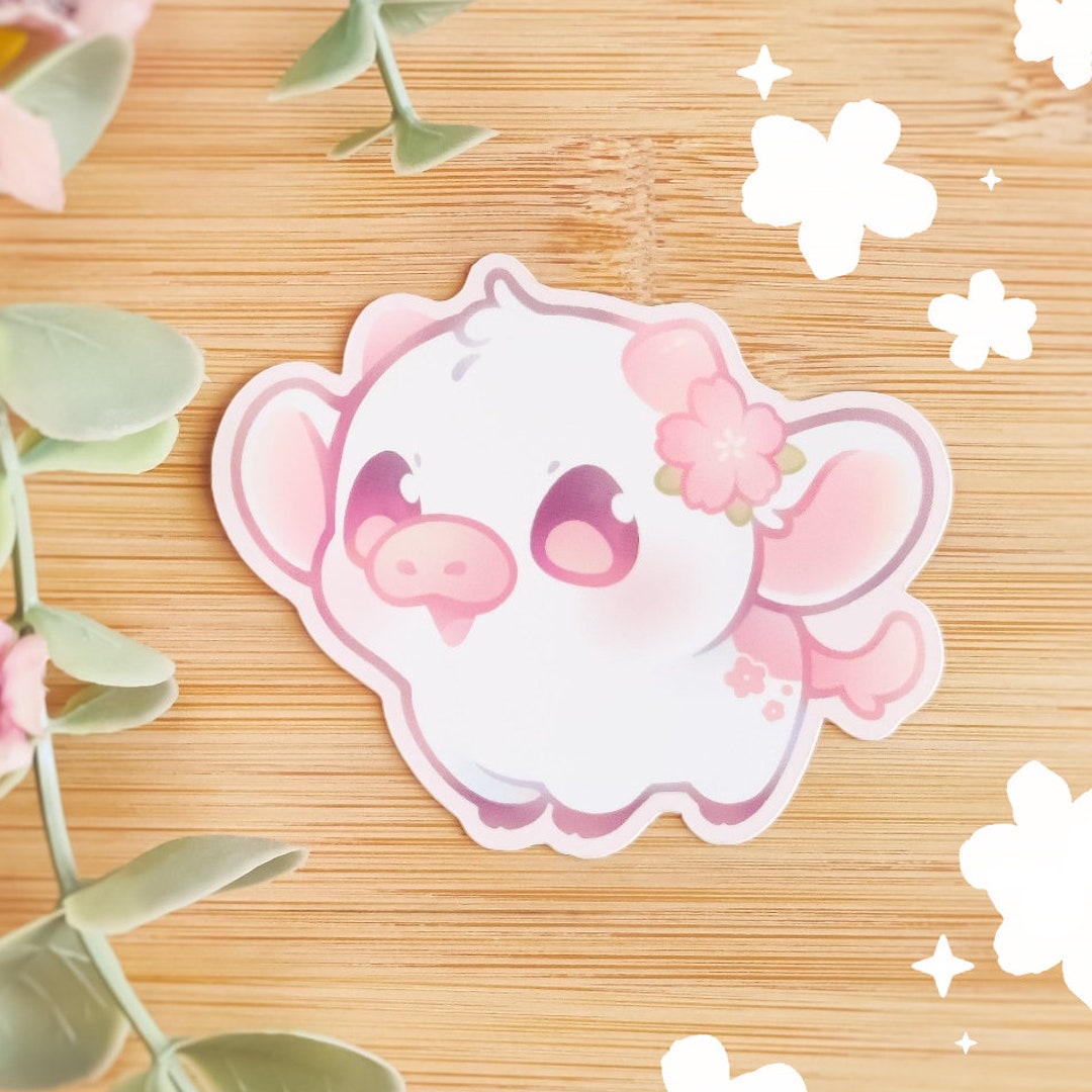 Cherry the Cherry Blossom Cow Sticker - Pink Aesthetic, Pastel ...