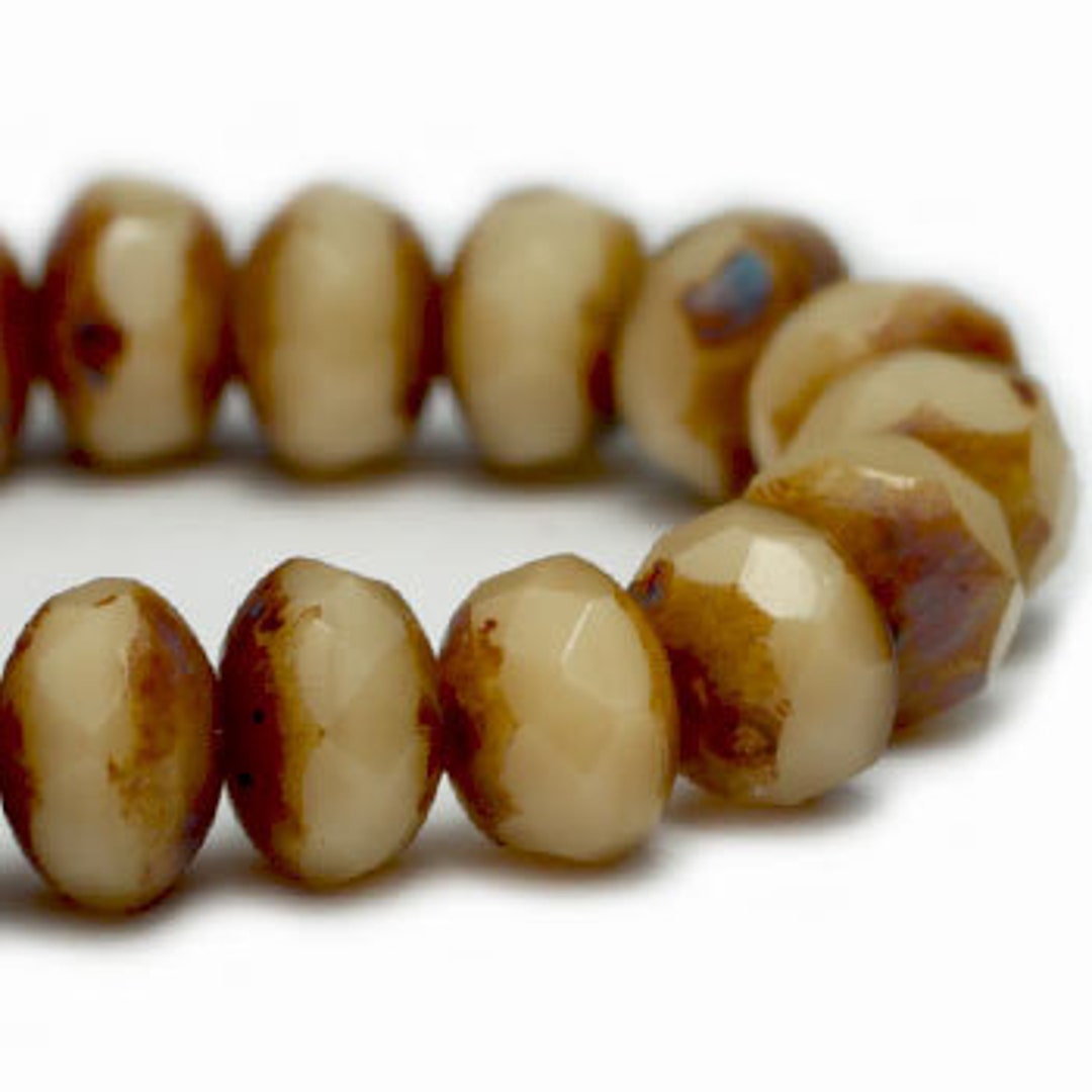 3x5mm Rondelle Bone With Picasso Finish Fire Polished Faceted Czech ...