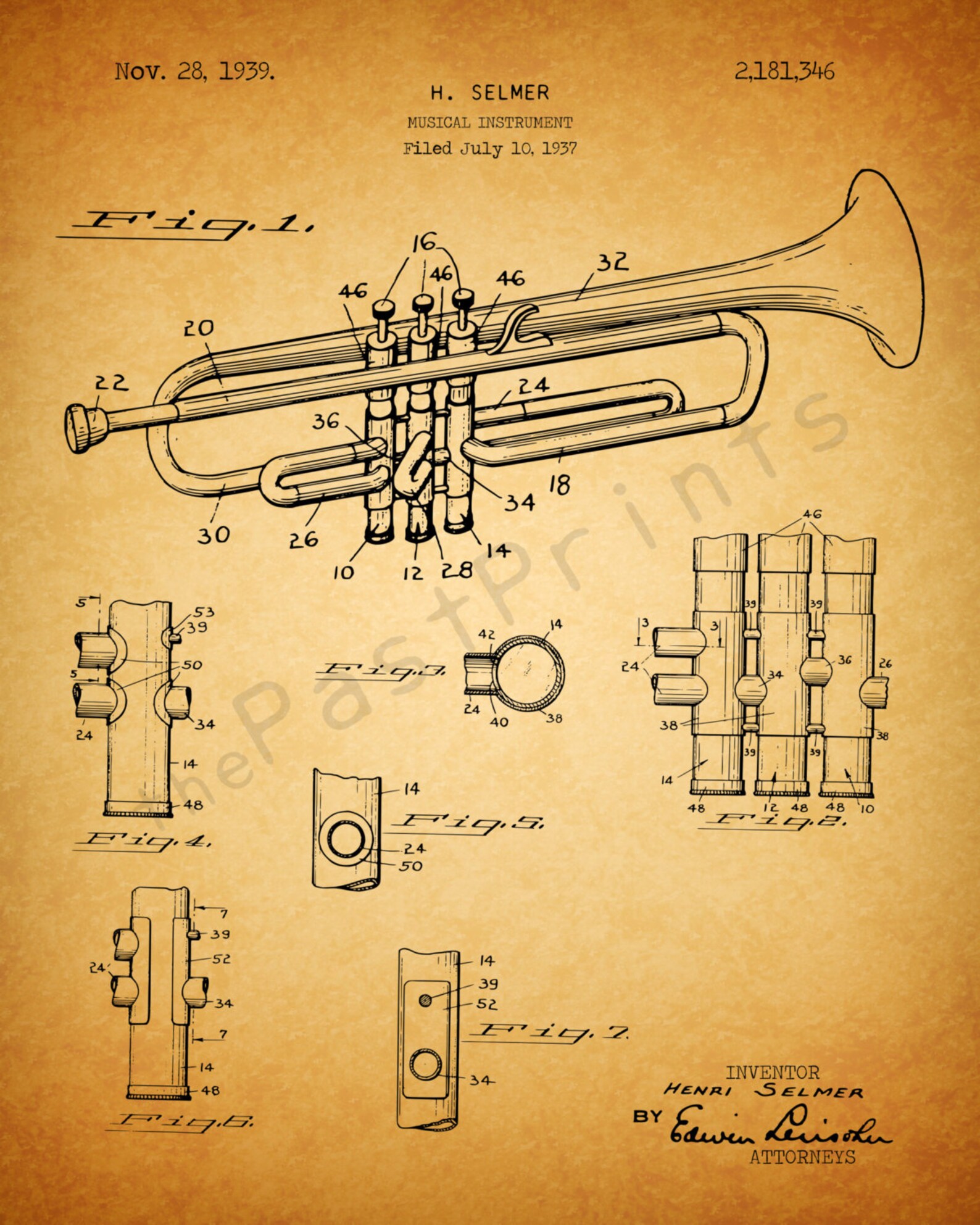 Trumpet Printable | Trumpet Art | Trumpet Print | Trumpet Poster ...