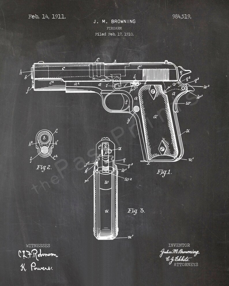 Colt 1911 Printable Colt 45 Gun Print Gun Wall Art Gun Art Gun Decor ...