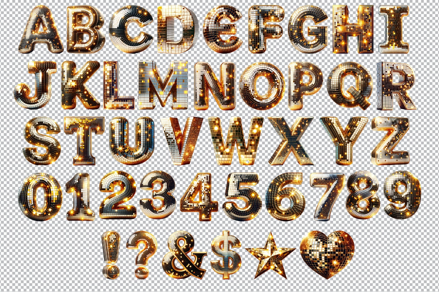Disco Ball 3D Alphabet & Doodles: Clipart Set With PNG Letters, Numbers ...