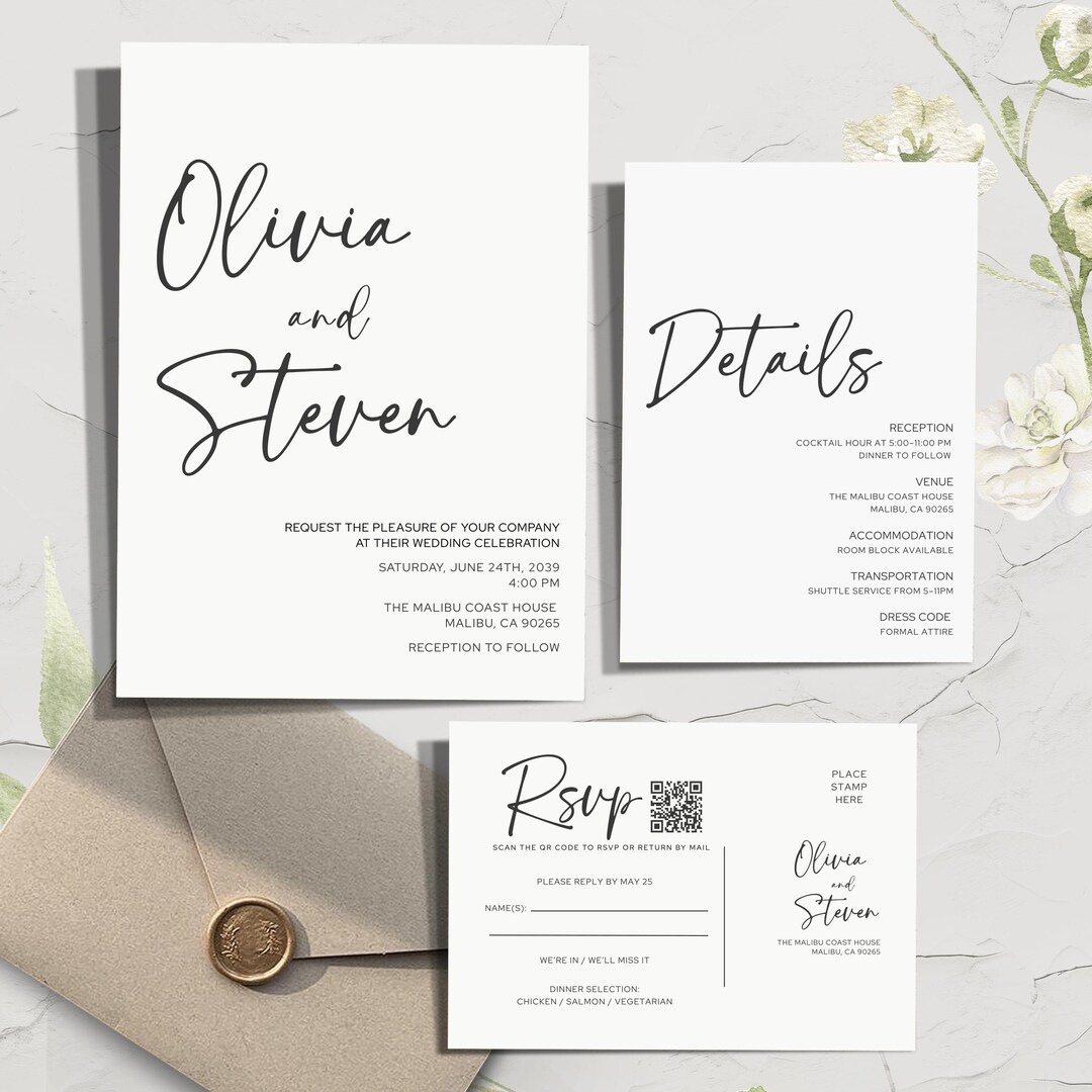 Modern Script Invitation Suite Canva Template | Minimal Calligraphy ...