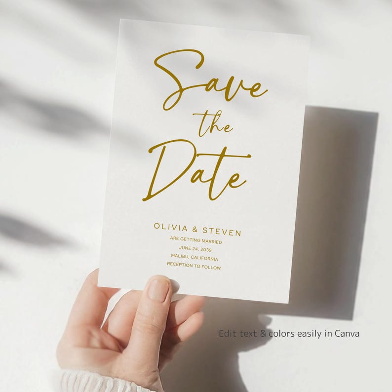 Modern Script Save the Date Canva Template | Minimal Wedding ...