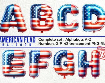 Watercolor American Flag Alphabet Clipart, Patriotic PNG Letters ...