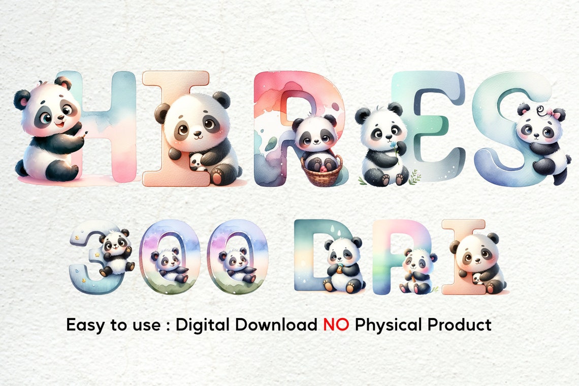 Baby Panda Alphabet & Doodles: Clipart Set With PNG Letters, Numbers ...