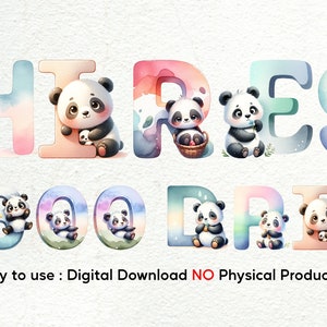 Baby Panda Alphabet & Doodles: Clipart Set With PNG Letters, Numbers ...