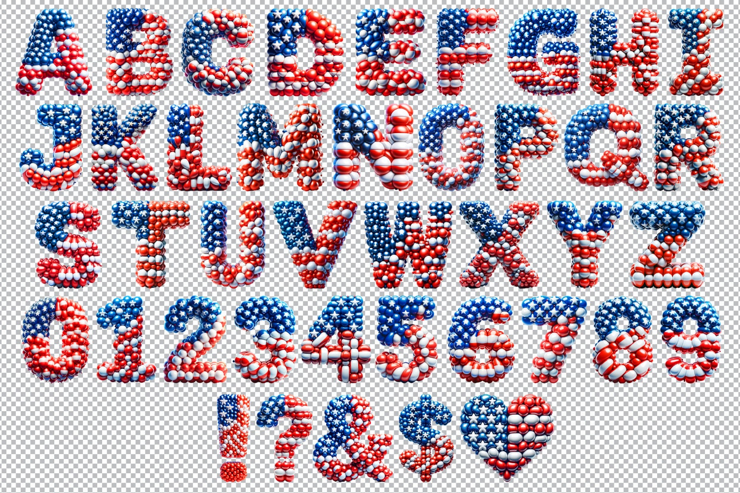 American Flag Small Balloon Alphabet & Doodles: Clipart Set With PNG ...