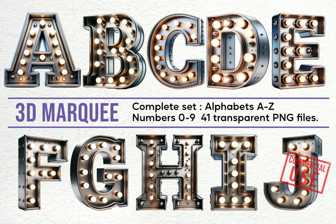 3D Marquee Alphabet & Doodles: Clipart Set With PNG Letters, Numbers ...