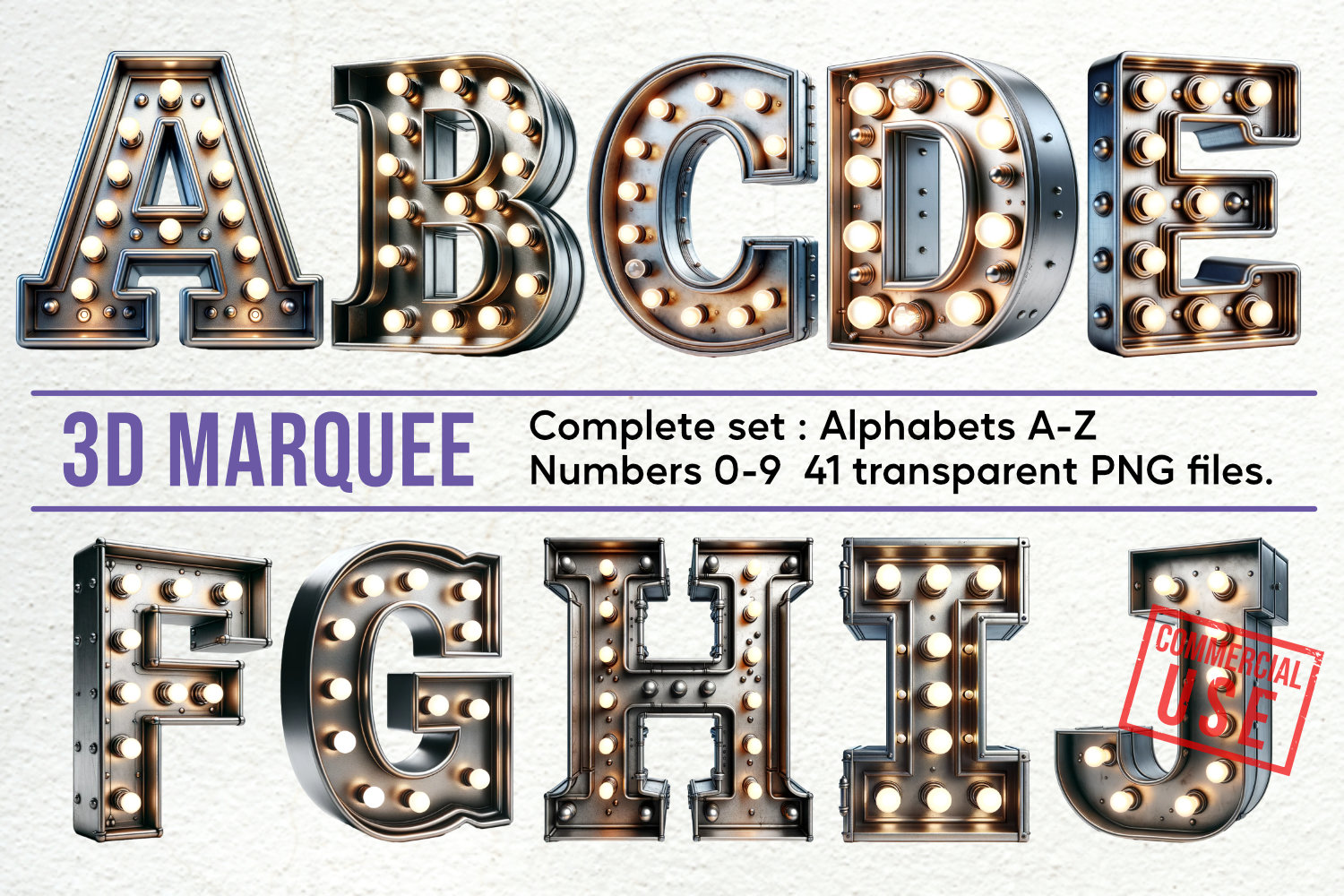 3D Marquee Alphabet & Doodles: Clipart Set With PNG Letters, Numbers ...