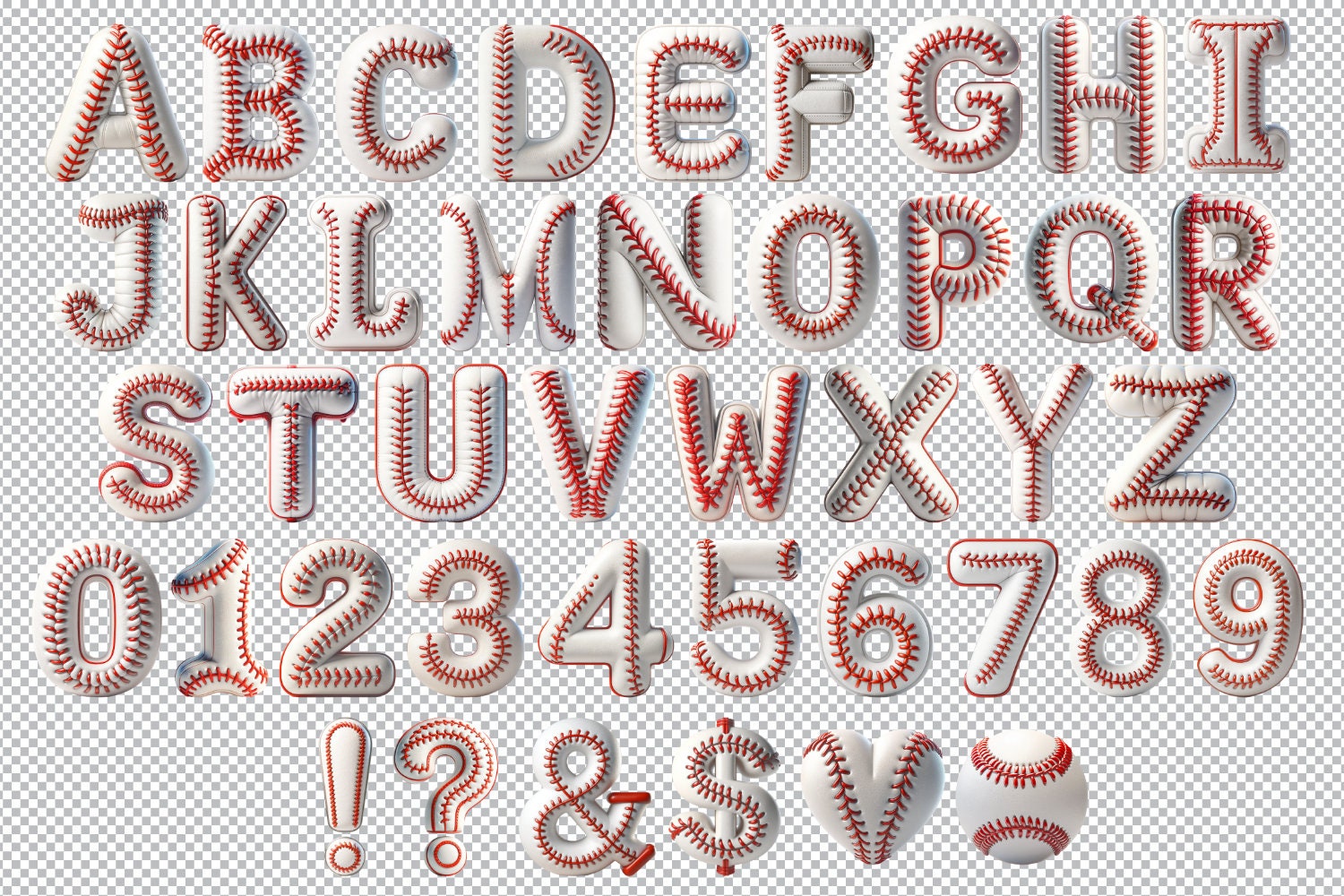 Baseball Alphabet & Doodles: Clipart Set With PNG Letters, Numbers ...