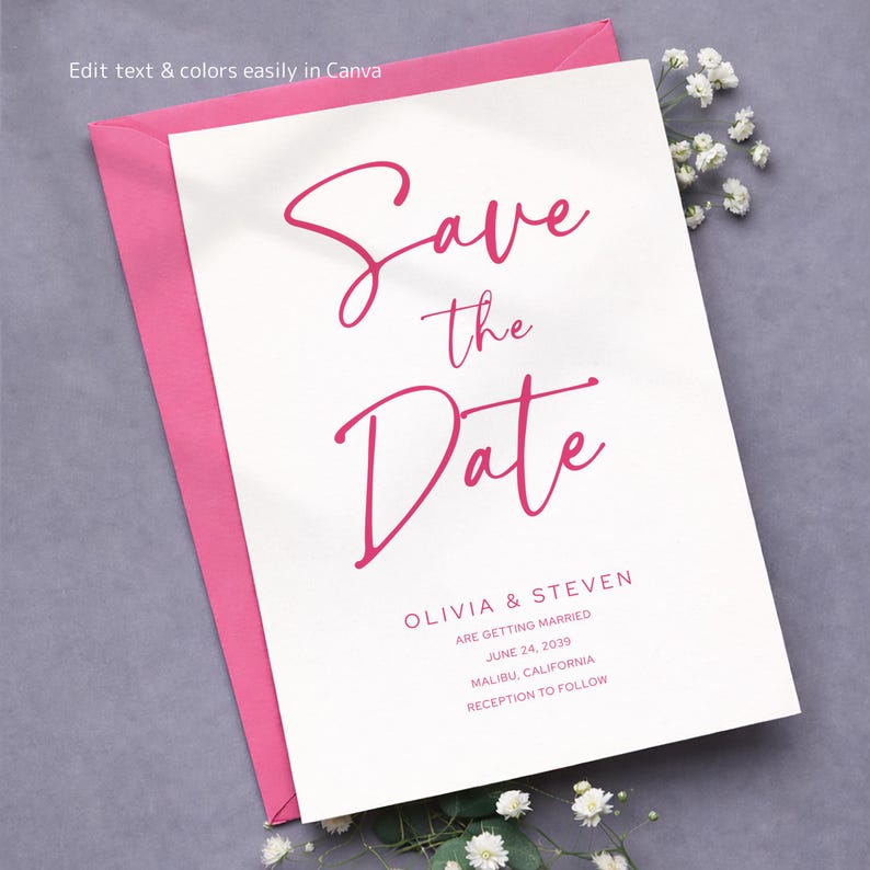 Modern Script Save the Date Canva Template | Minimal Wedding ...