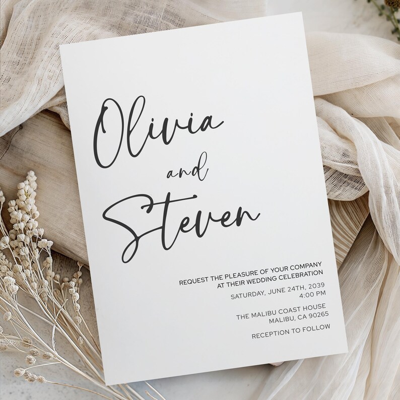 Modern Script Invitation Suite Canva Template | Minimal Calligraphy ...
