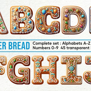 Gingerbread Alphabet & Doodles: Clipart Set With PNG Letters, Numbers ...