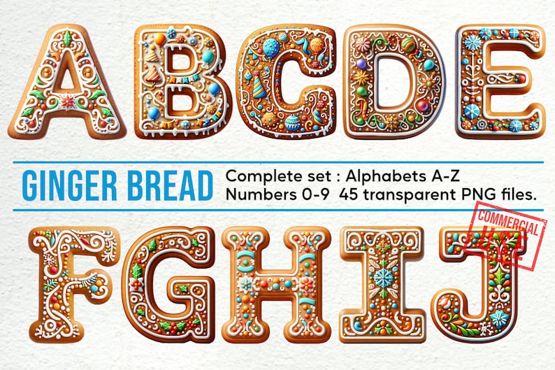 Gingerbread Alphabet & Doodles: Clipart Set With PNG Letters, Numbers ...