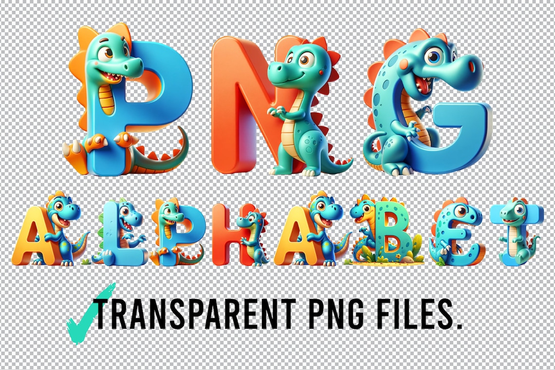 Baby Dinosaur Alphabet & Doodles: Clipart Set With PNG Letters, Numbers ...