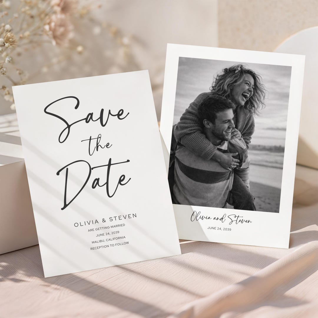 Modern Script Save the Date Canva Template | Minimal Wedding ...