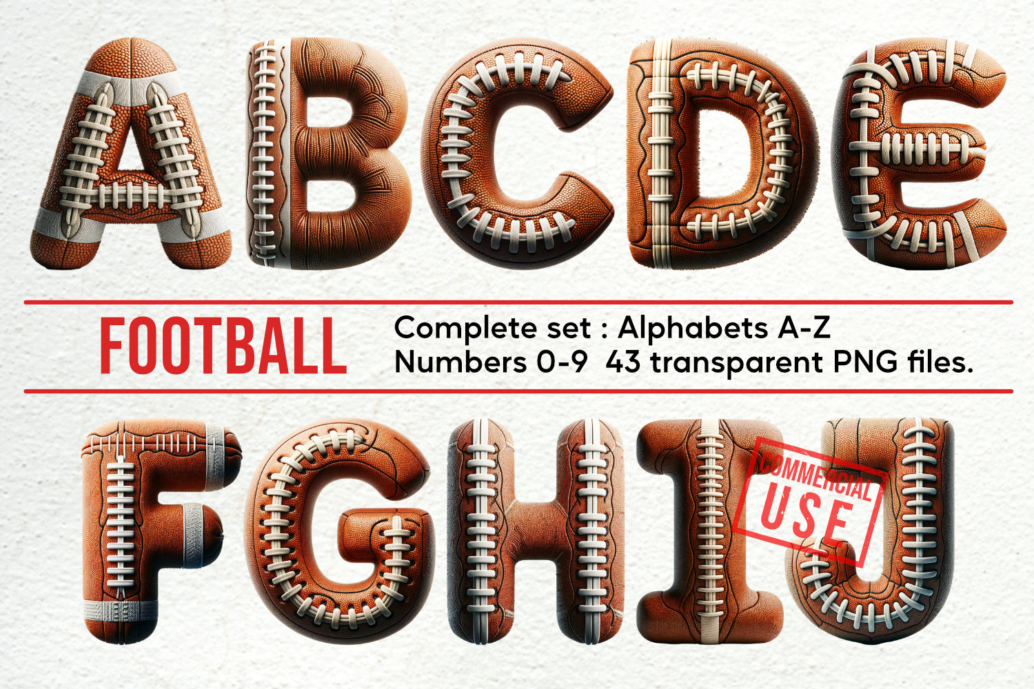 American Football Alphabet & Doodles: Clipart Set With PNG Letters ...