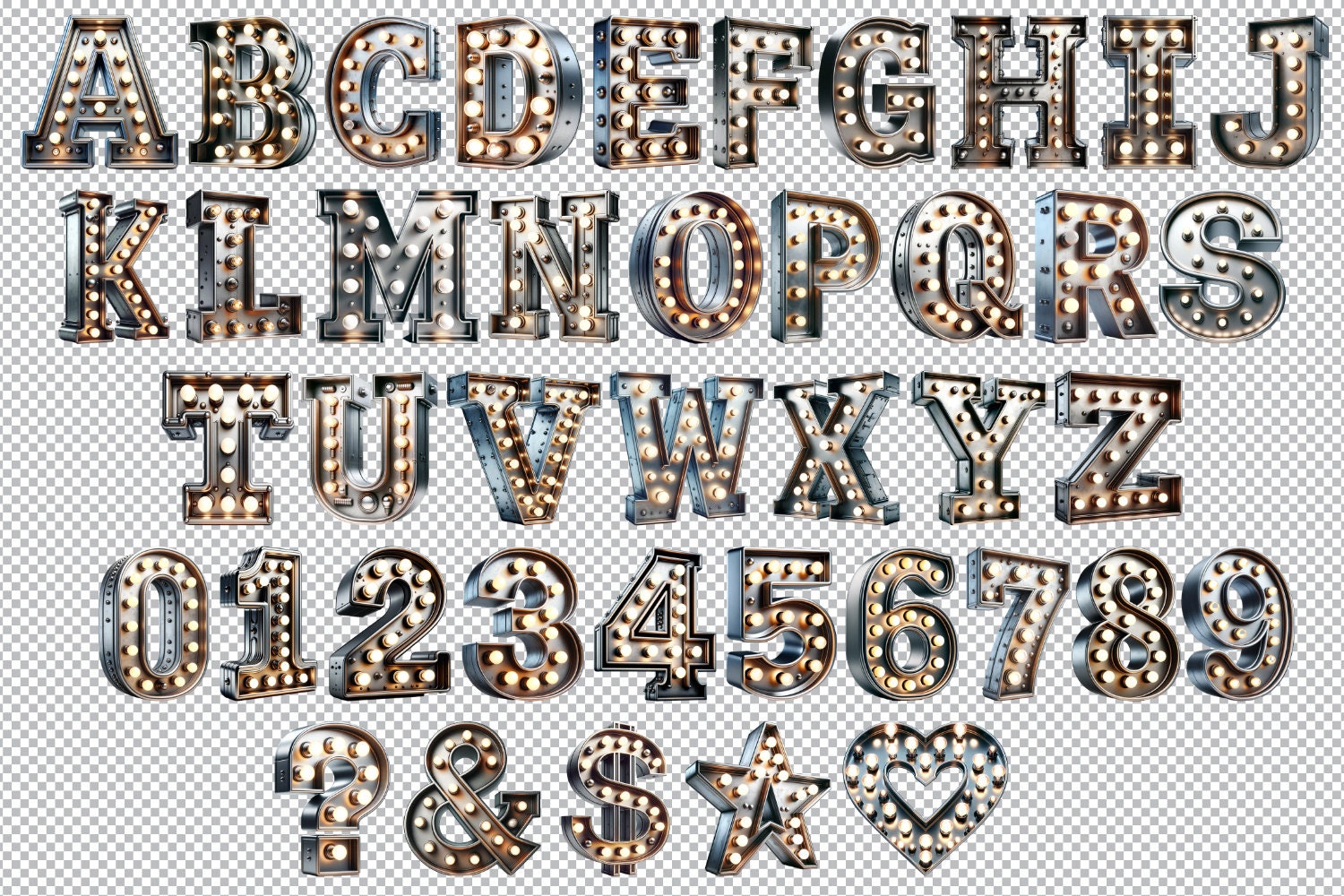3D Marquee Alphabet & Doodles: Clipart Set With PNG Letters, Numbers ...