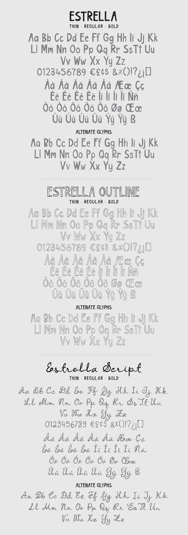 Handwritten Hand Drawn Font Family With Script Solid Outline Styles for ...