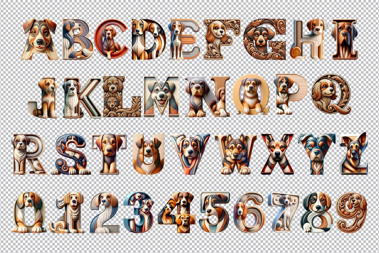 Dog Lover Alphabet & Doodles: Clipart Set With PNG Letters, Numbers ...